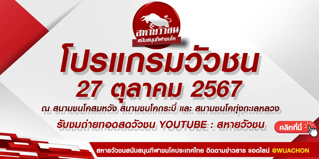 โปรแกรมวัวชน 27 ตุลาคม 2567
